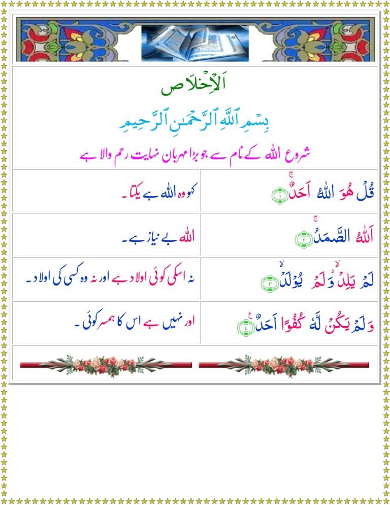 Surah Ikhlas With Urdu Translation And Arabic Text Recitation